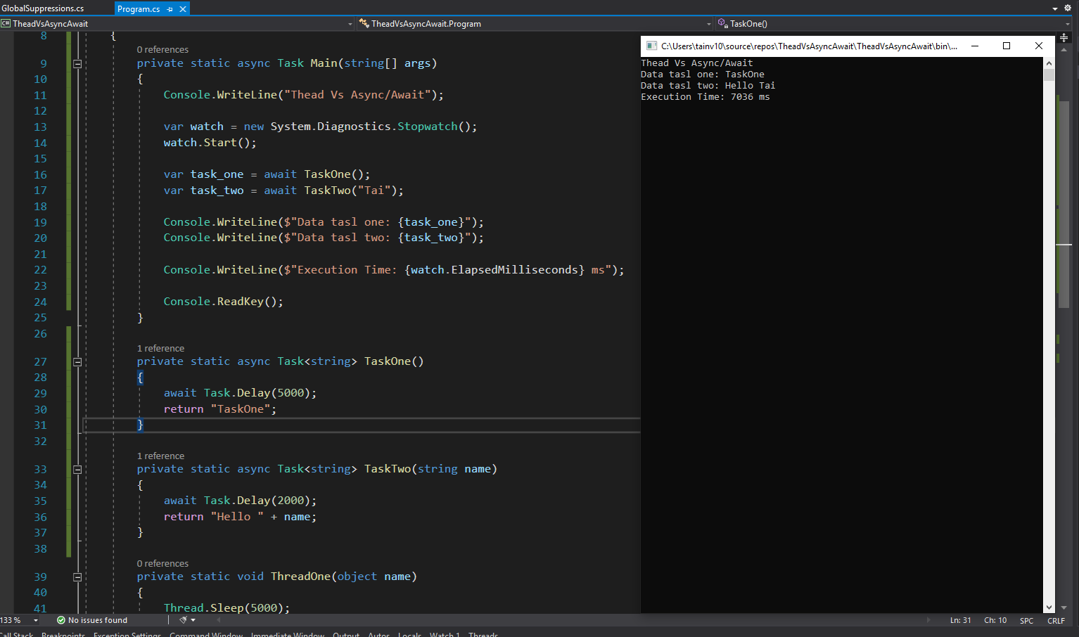 Để chạy đồng thời hai phương thức và nhận kết quả trả về của hai phương ...